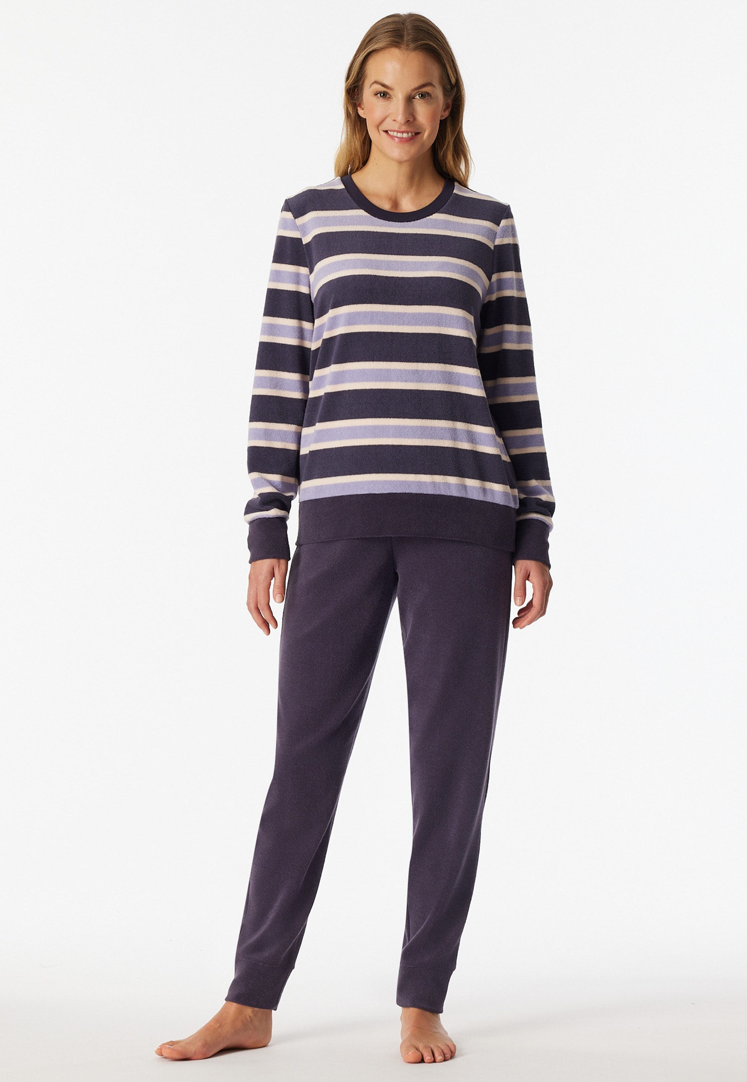 Long pyjamas terry towelling striping indigo - Casual Essentials ...
