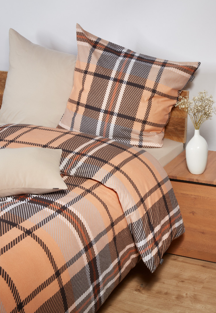 Bettwäsche 2-teilig beige kariert - Feinbiber | SCHIESSER