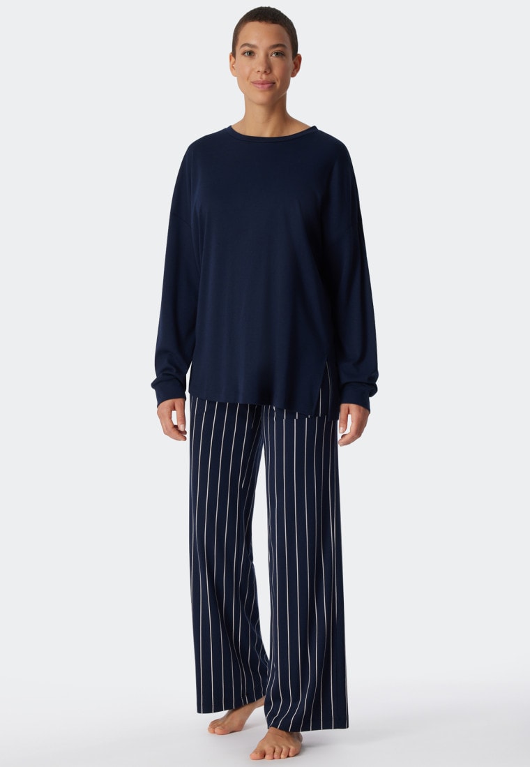 Pajamas long modal oversized shirt dark blue - Modern Nightwear | SCHIESSER