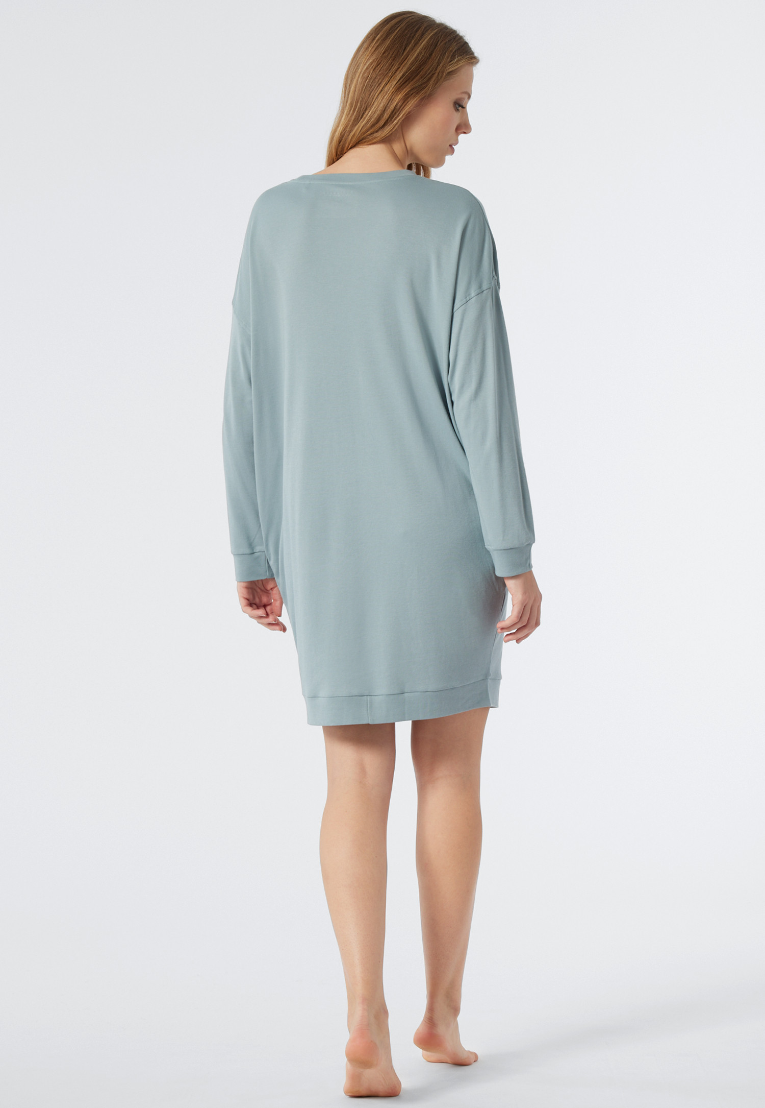 Sleepshirt langarm Modal Oversized Bündchen graublau - Modern Nightwear ...